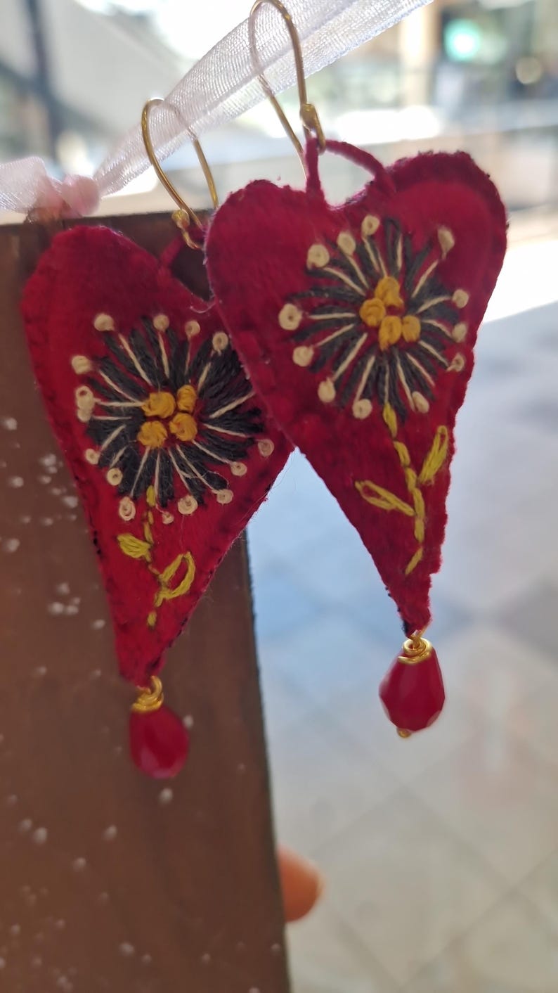 Heart Handstiched Velvet Earings - Etsy