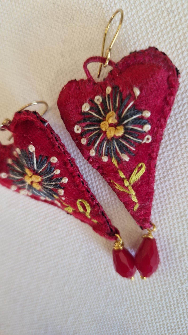Heart Handstiched Velvet Earings - Etsy