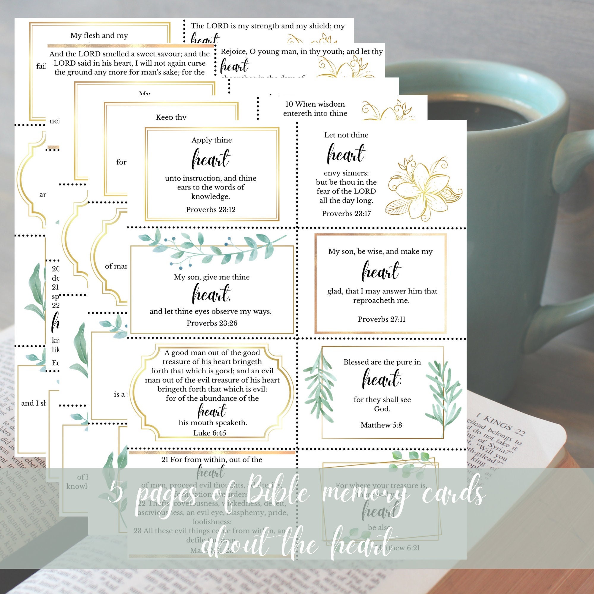 KJV Scripture Cards About the Heart, Bible Memory Cards, Bible Verse ...