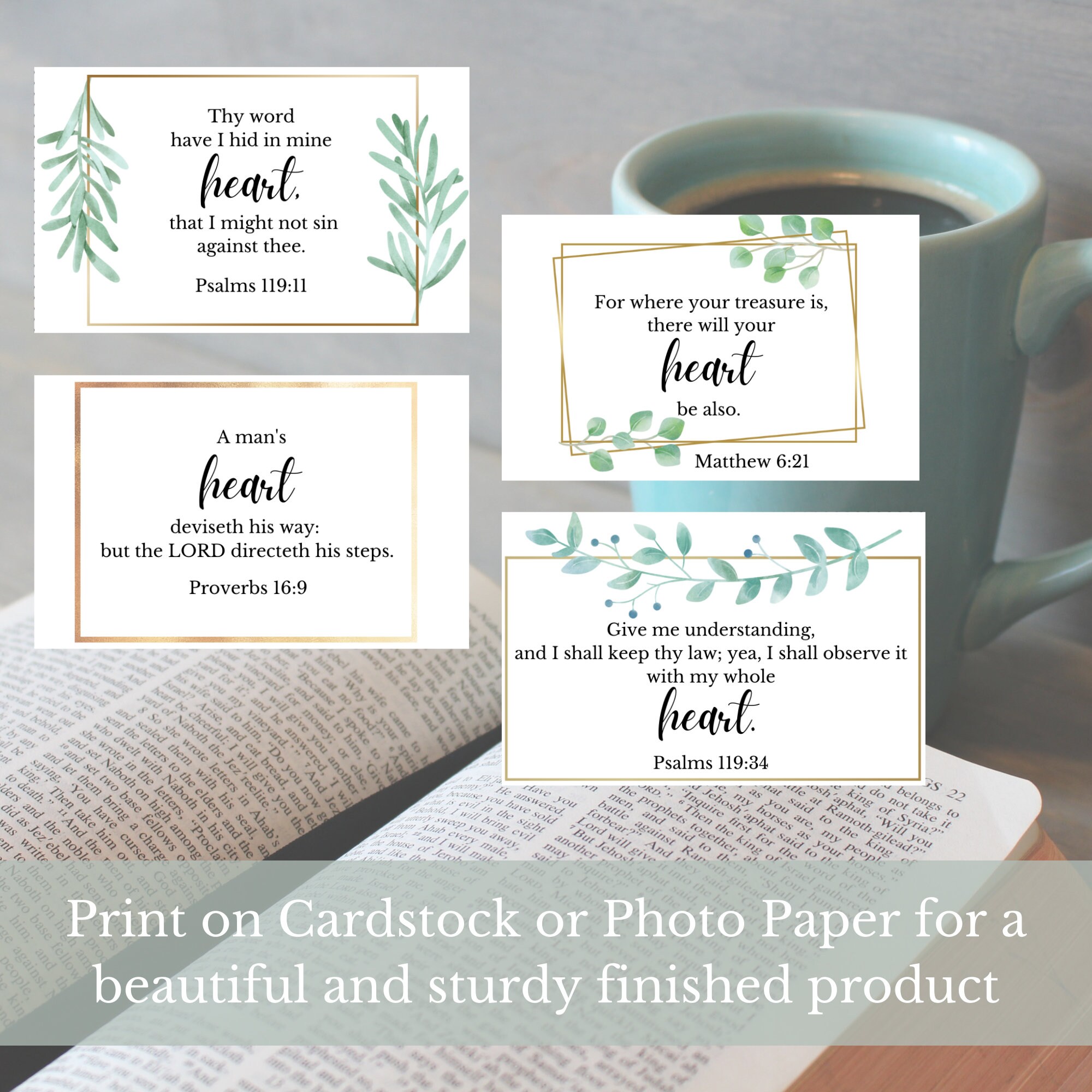 KJV Scripture Cards About the Heart, Bible Memory Cards, Bible Verse ...