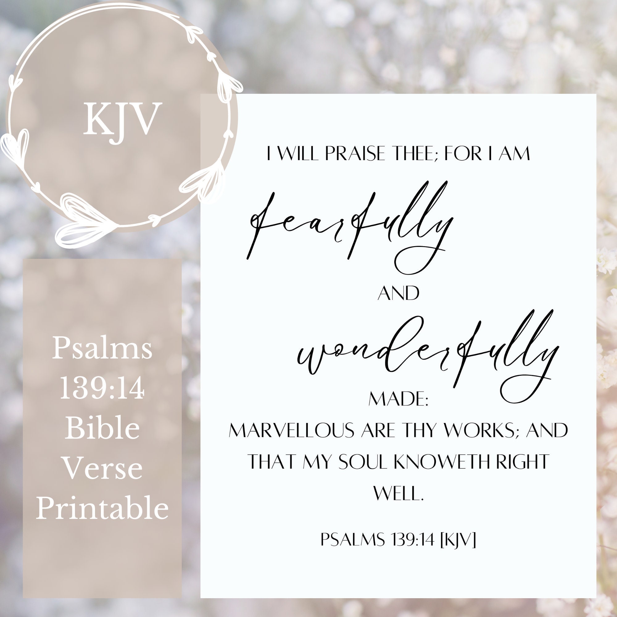 Fearfully and Wonderfully Made Scripture Printable, Psalm 139:14 Bible ...