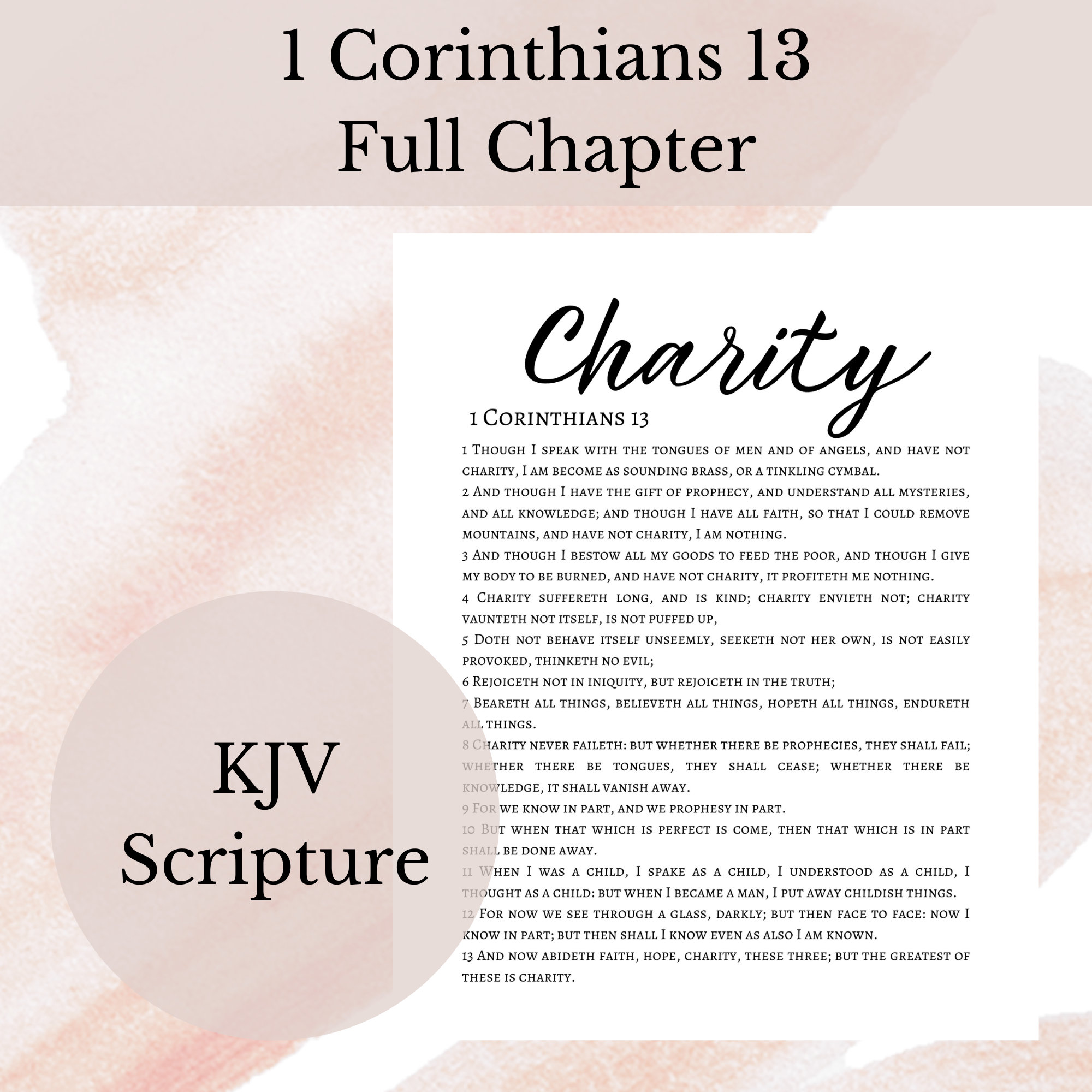 1 Corinthians 13 KJV Scripture Printable, Bible Verse Wall Art ...