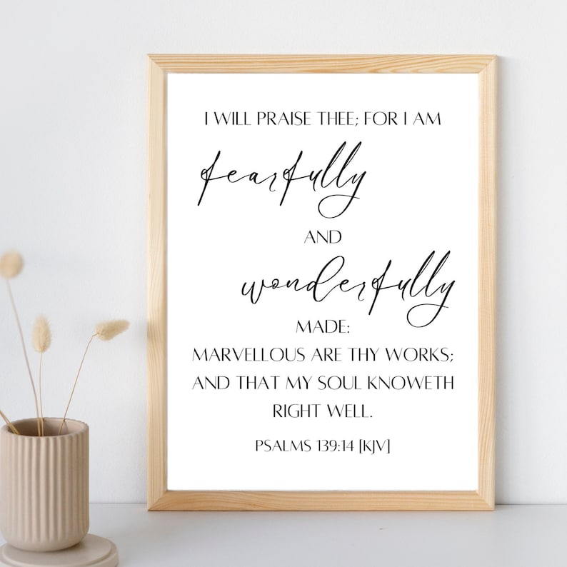 Fearfully and Wonderfully Made Scripture Printable, Psalm 139:14 Bible ...