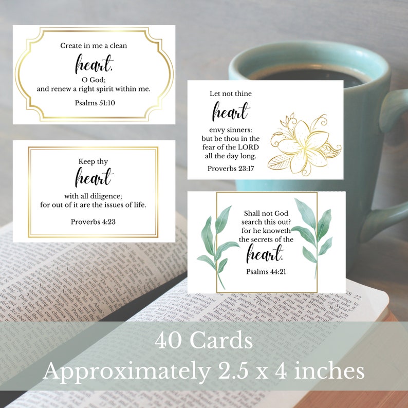 KJV Scripture Cards About the Heart, Bible Memory Cards, Bible Verse ...