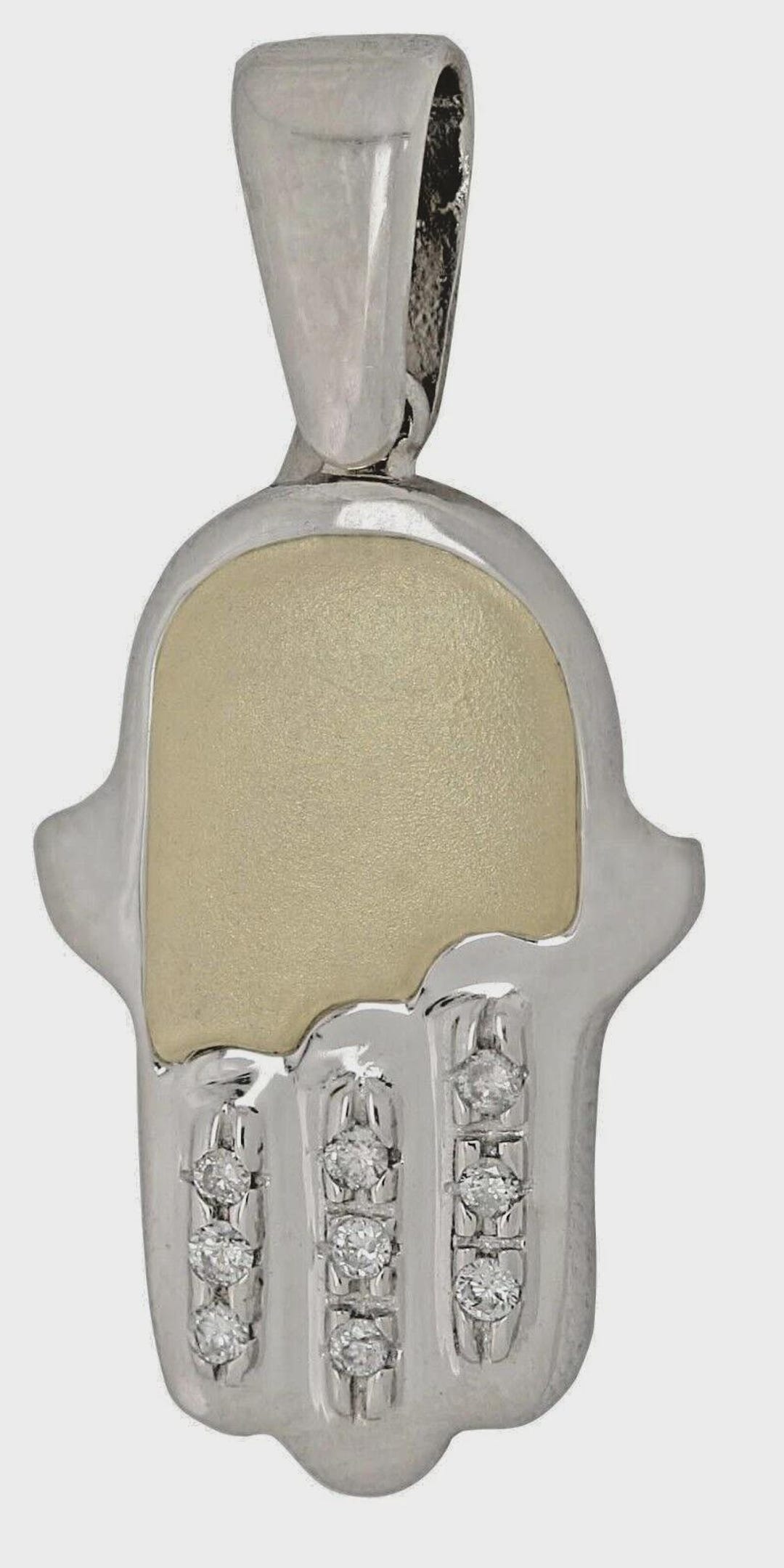 Silver Hamsah Pendant With 14K Gold & CZ White Stones 15mm X 30mm 4.2g ...