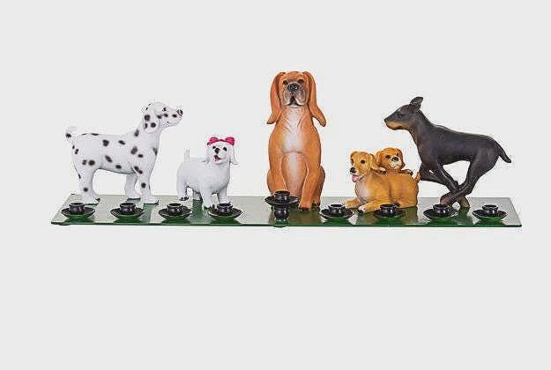 Hanukkah Menorah 5 Types Different Dogs Made From Resin and Metal 14 X ...