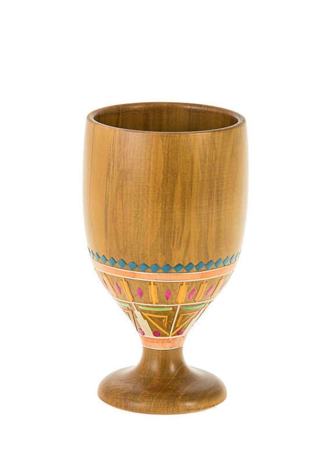 Passover Unique Light Brown Pharonic Wood Miriam Cup With Colorful ...