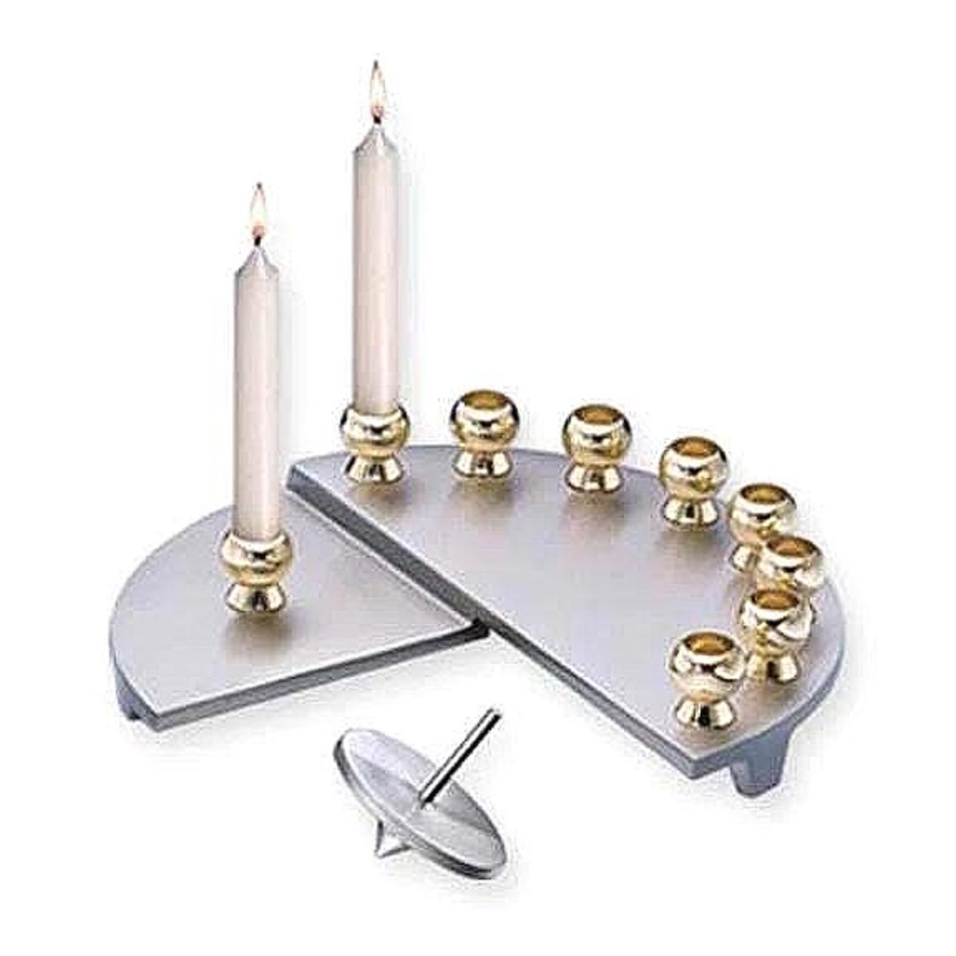 Used Pewter Menorah Contemporary Modern Circle Design, From Israel by ...