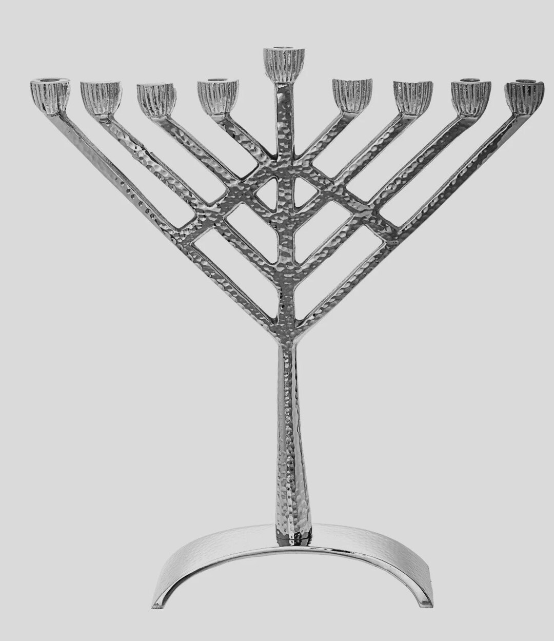 Modern Stainless Steel Hammered Metal Menorah V Shape Chabad Rambam ...