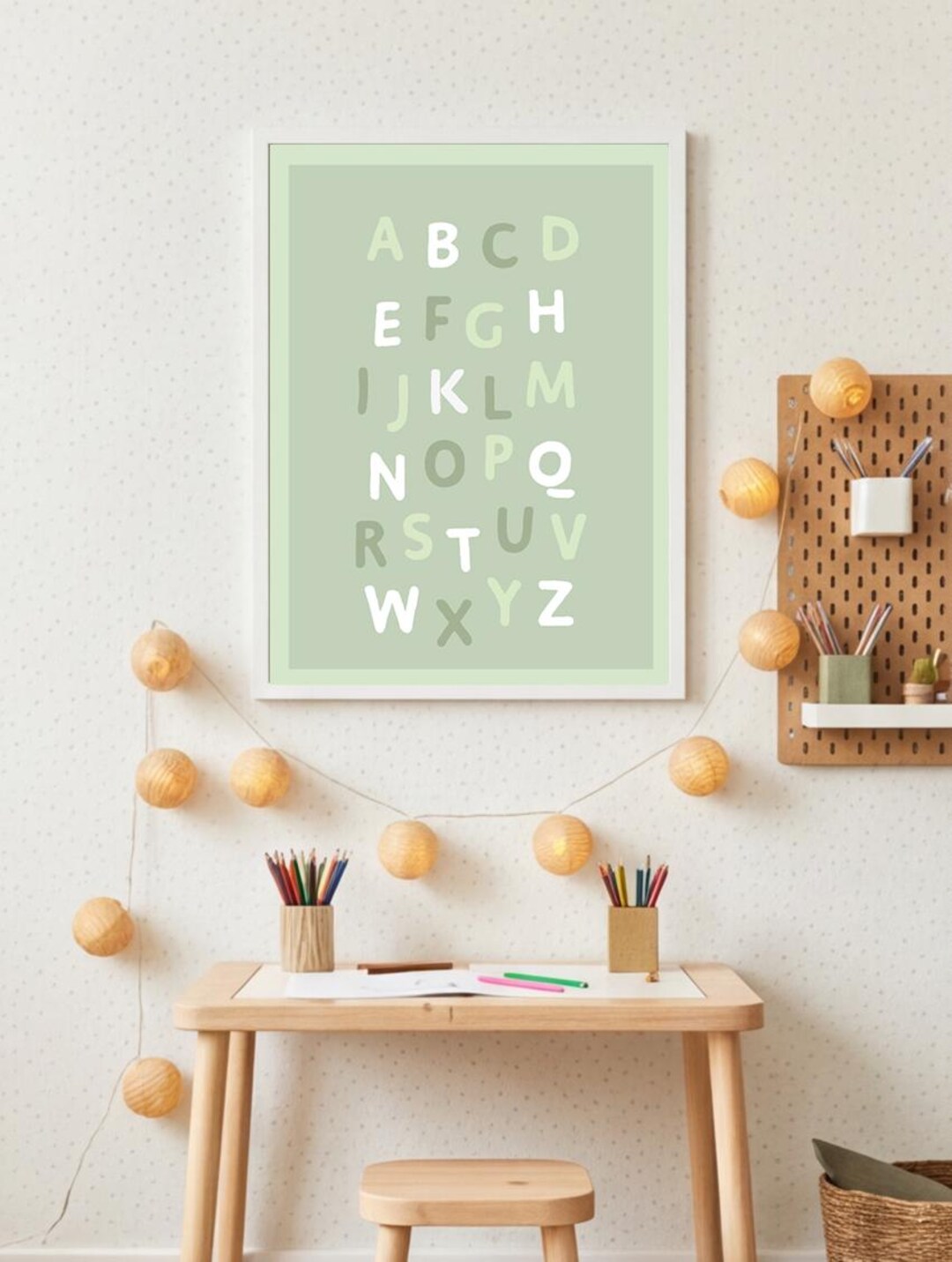 Minimalist Children's Alphabet Poster – Green ABC Poster – Educational ...