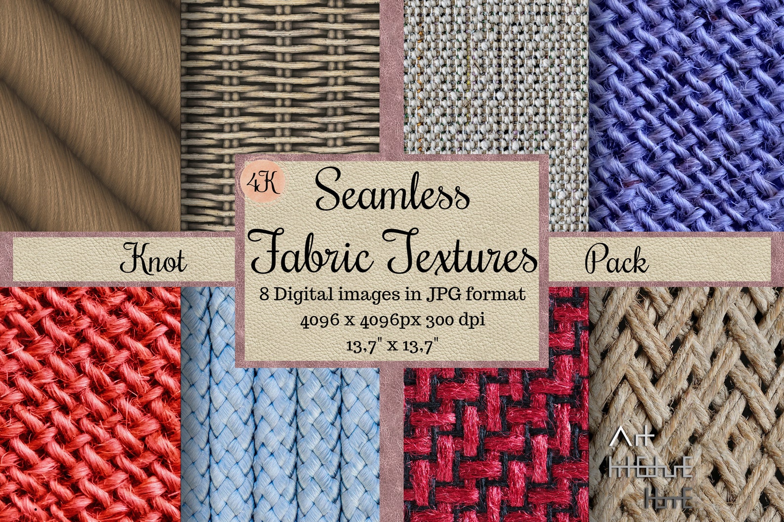 Seamless Fabric Textures, Knot Textile Patterns, Rope Digital Papers ...