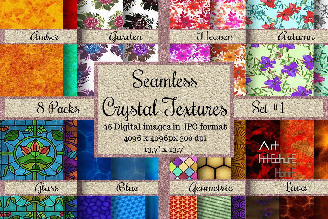 96 Seamless CRYSTAL TEXTURES, GLASS Patterns, Abstract Digital Papers ...