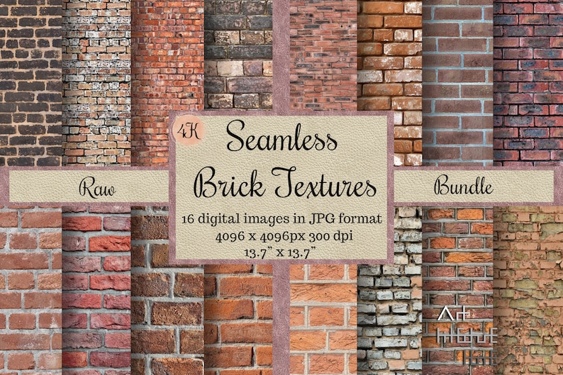 Seamless Raw Brick Textures, Rustic Wall Patterns, Tileable Digital ...