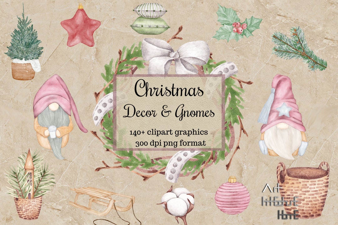 Christmas Watercolor Cliparts, Christmas Gnomes, Holiday Decor Overlay ...