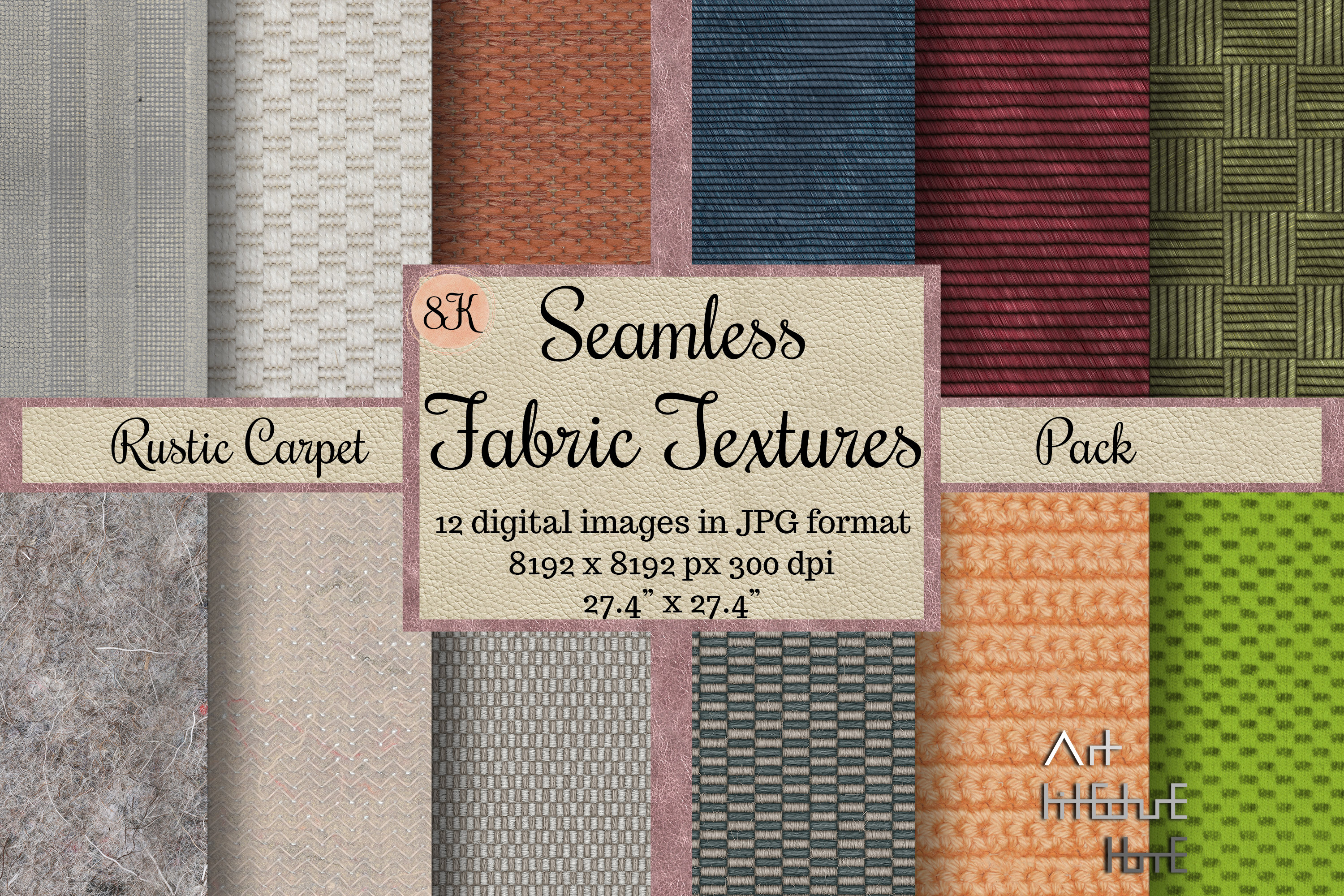 12 Seamless Carpet Fabric Textures, 8K Textile Pattern, Digital Papers ...