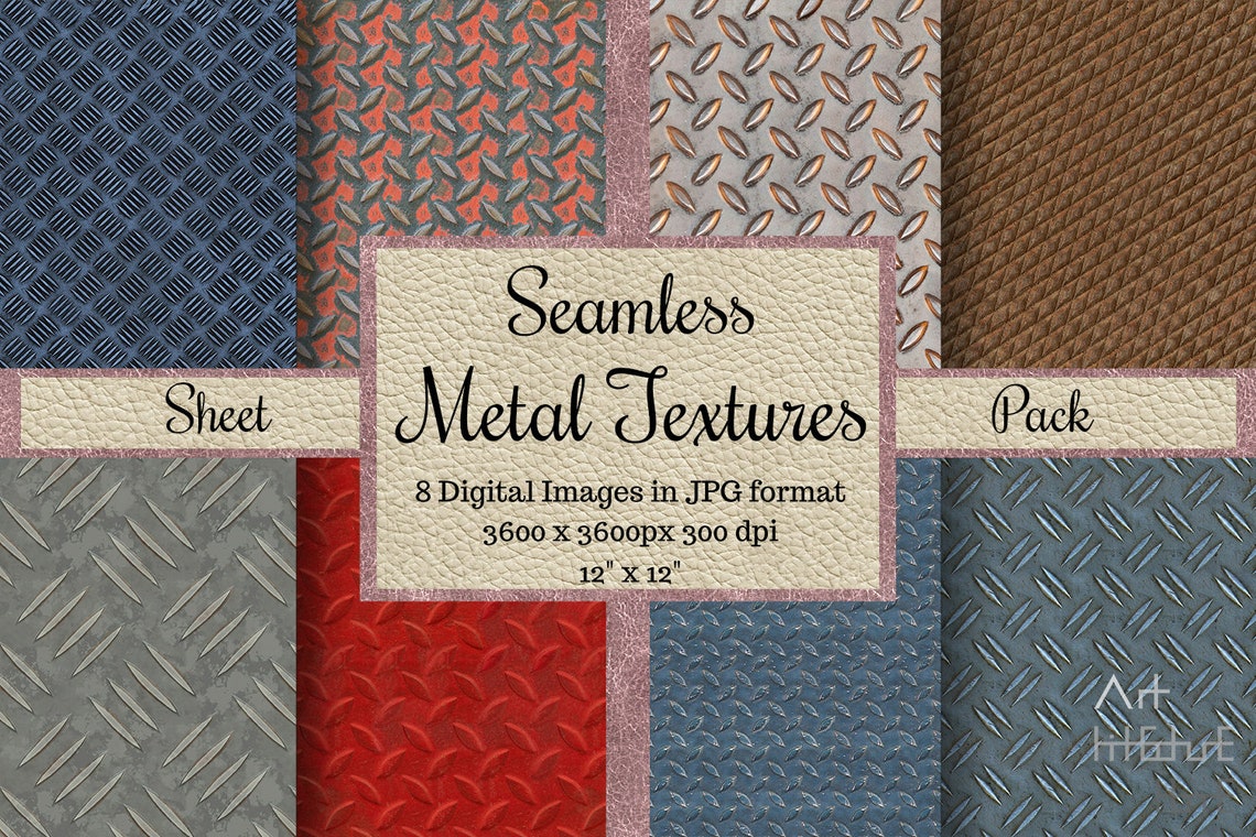 SEAMLESS Metal Sheet Textures, Steel Patterns, Metal Panel Digital ...