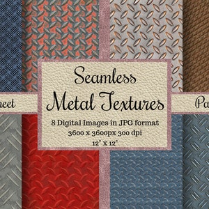 SEAMLESS Metal Sheet Textures, Steel Patterns, Metal Panel Digital ...