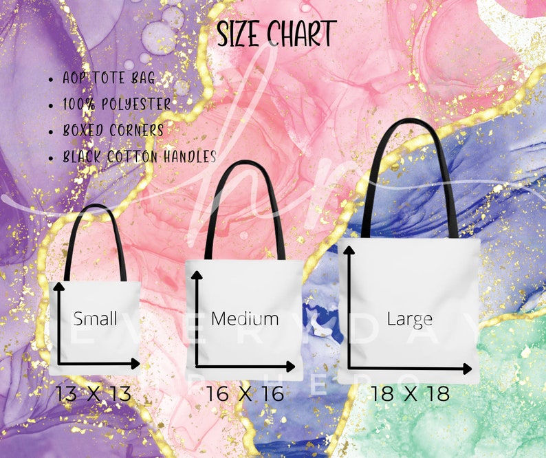 Sparkle Tote Bag Size Chart AOP Tote Size Chart Sizing Chart - Etsy