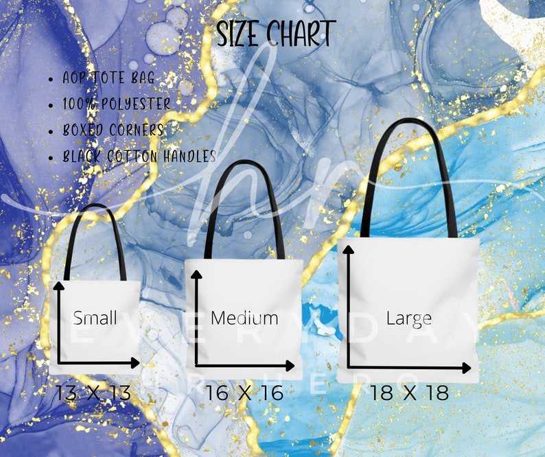 Sparkle Tote Bag Size Chart AOP Tote Size Chart Sizing Chart - Etsy