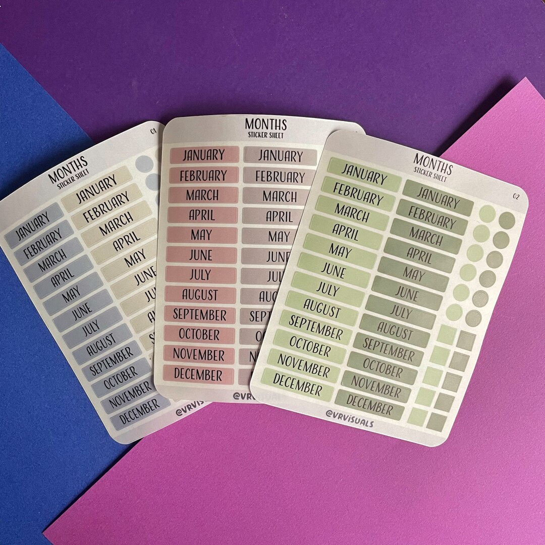 Months Sticker Sheet | Planner ,journal Stickers | Script Stickers ...