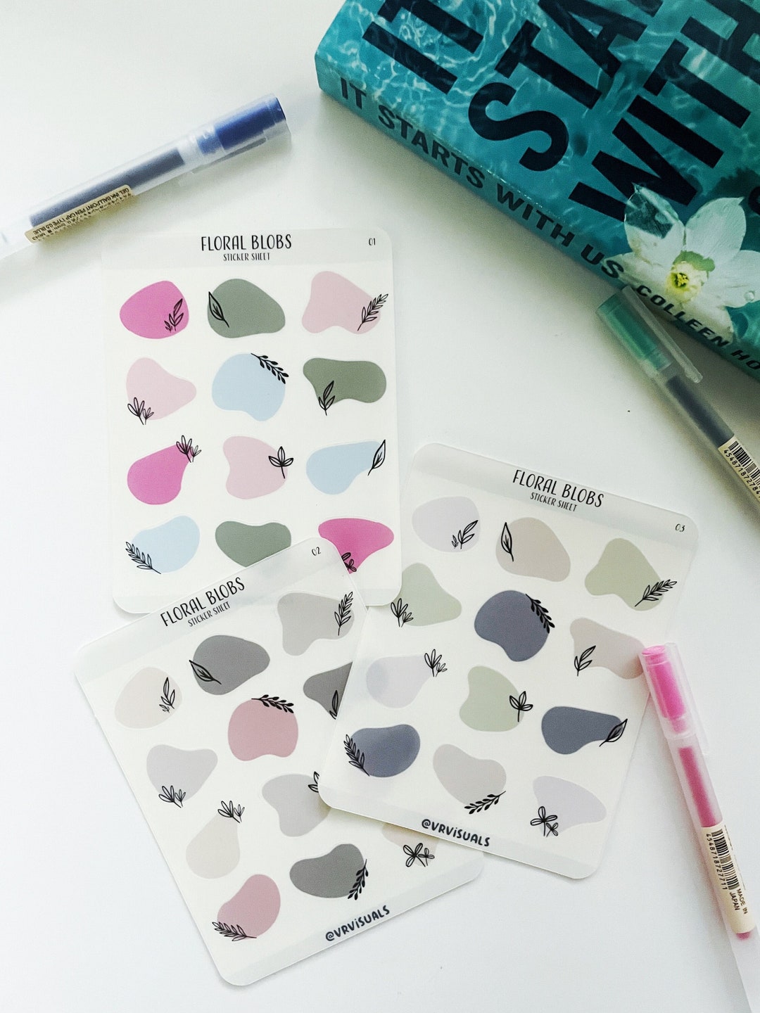 Abstract Dot/shape , Floral Blobs Sticker Sheet Minimal, Functional ...