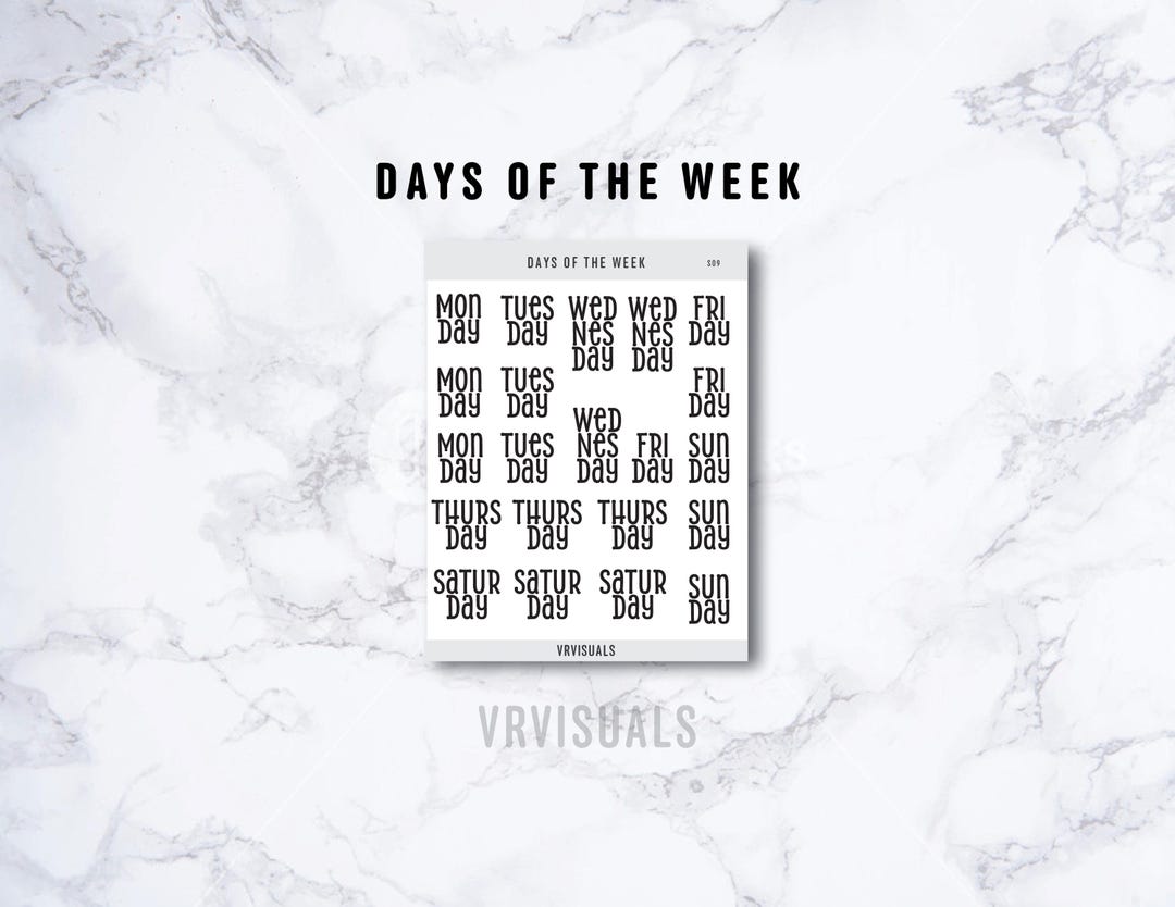 Days of the Week Planner Sticker|monday to Sunday|minimal Functional ...