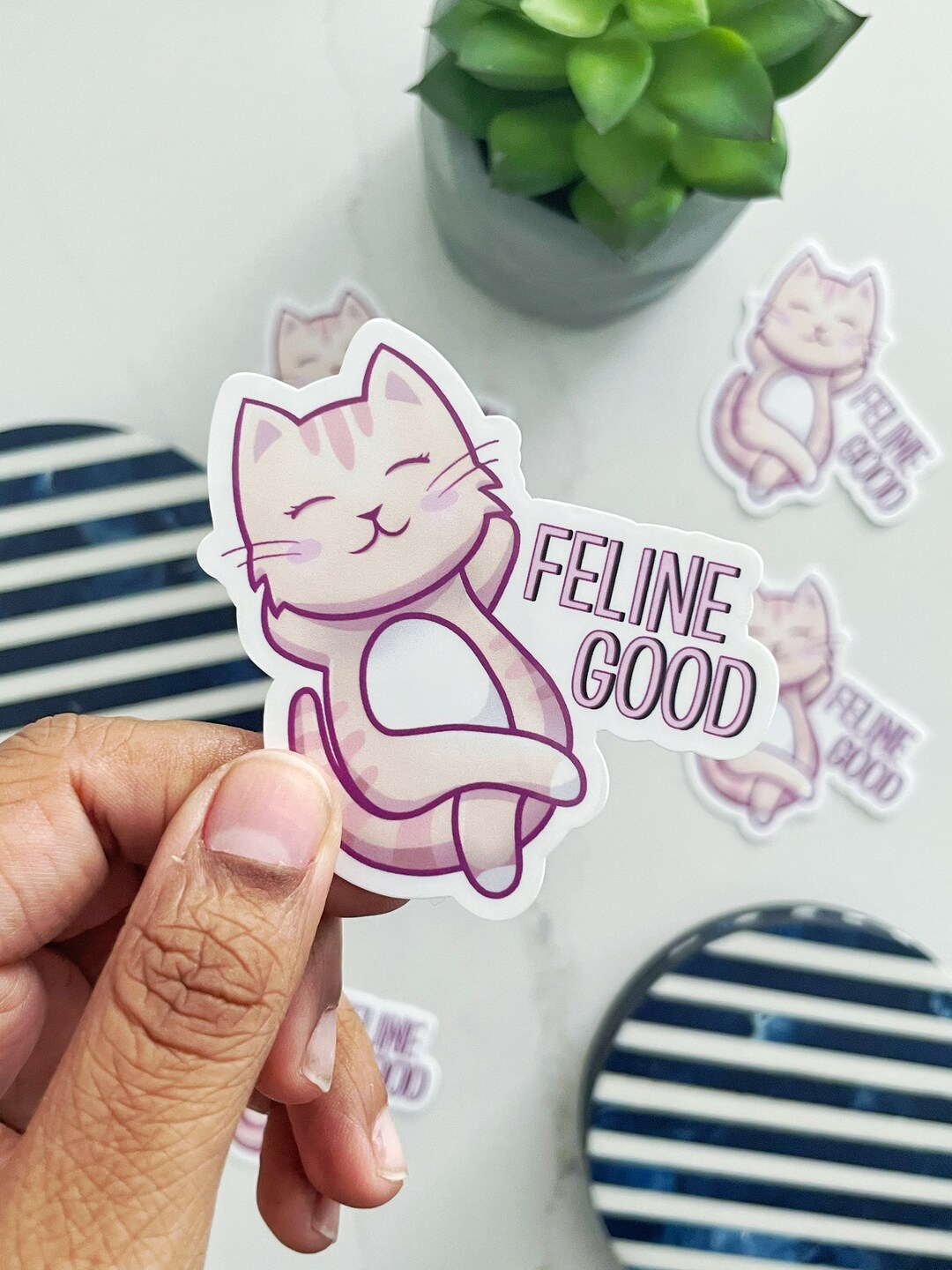 Feline Good | Pun Sticker | Funny Pun| Funny Sticker | Cute Animal ...