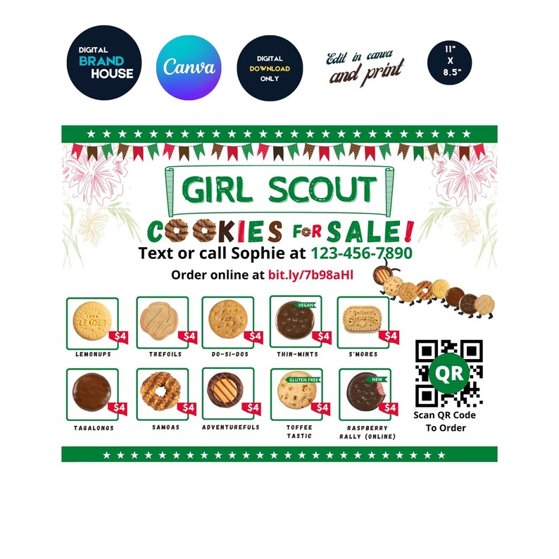 LBB Girl Scout Cookie Flyer Editable Canva Template 2023 Little Brownie ...
