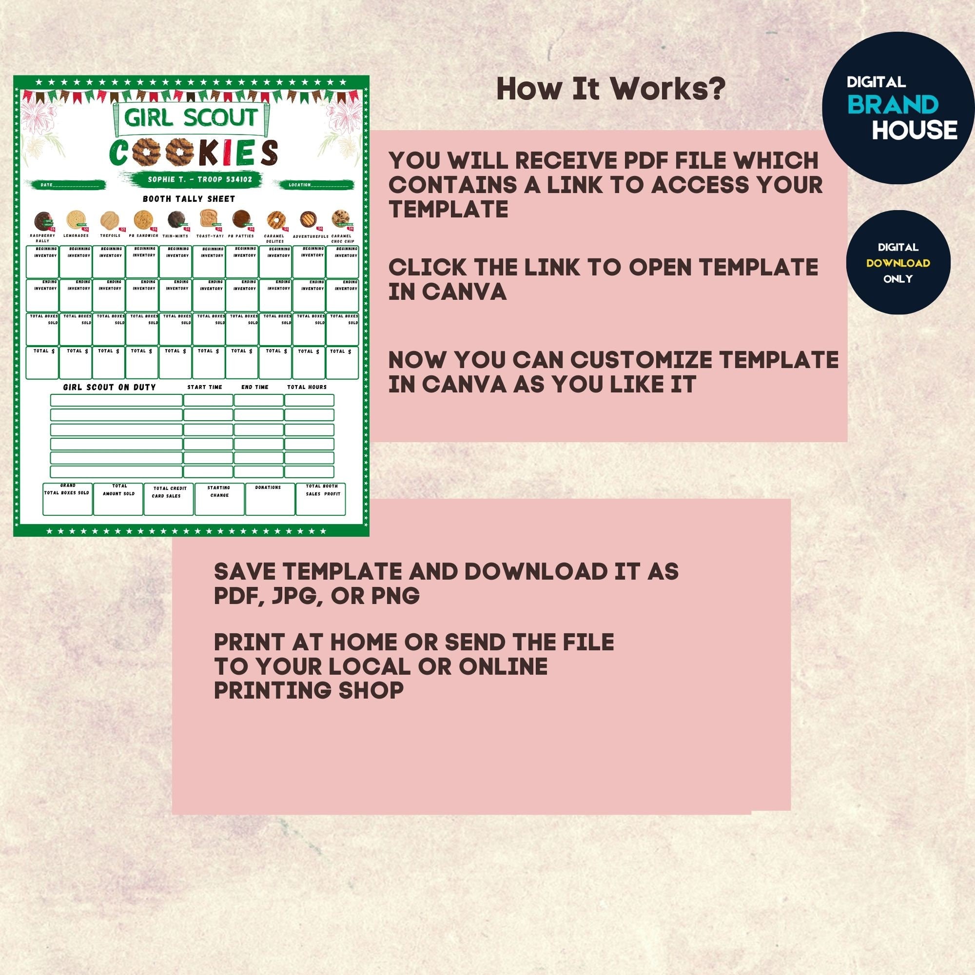 ABC Girl Scout Cookie Tally Sheet Editable Canva Template 2023 ABC ...