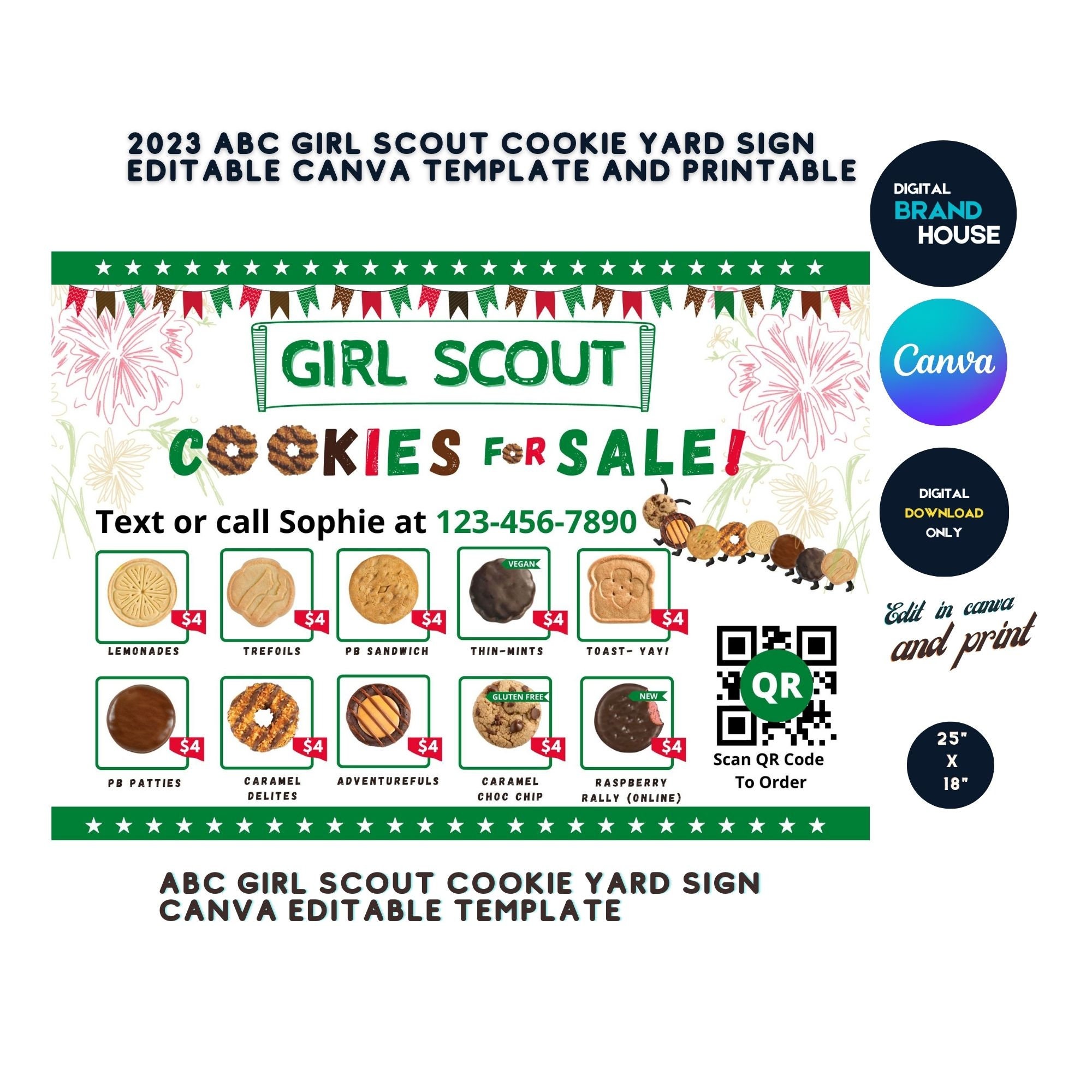 ABC Girl Scout Cookie Yard Sign Editable Canva Template 2023 ABC Cookie ...