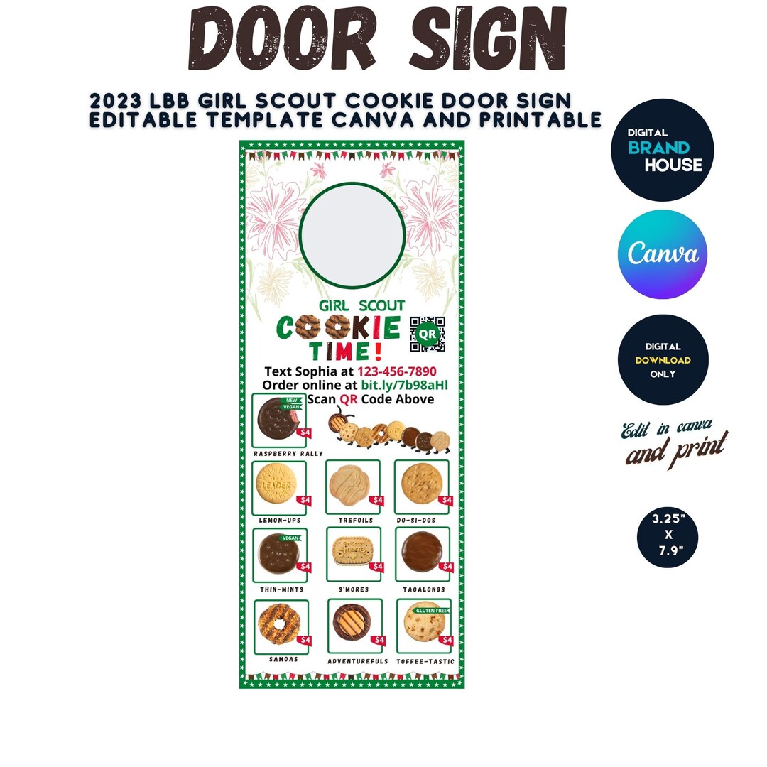 LBB Girl Scout Cookie Door Sign Editable Canva Template 2023 - Etsy