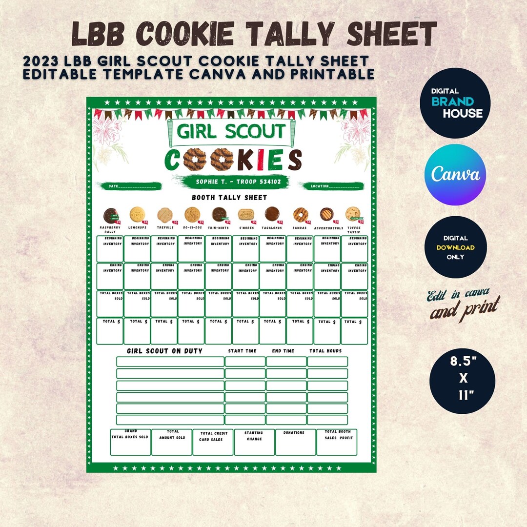 LBB Girl Scout Cookie Tally Sheet Editable Canva Template 2023 Little ...