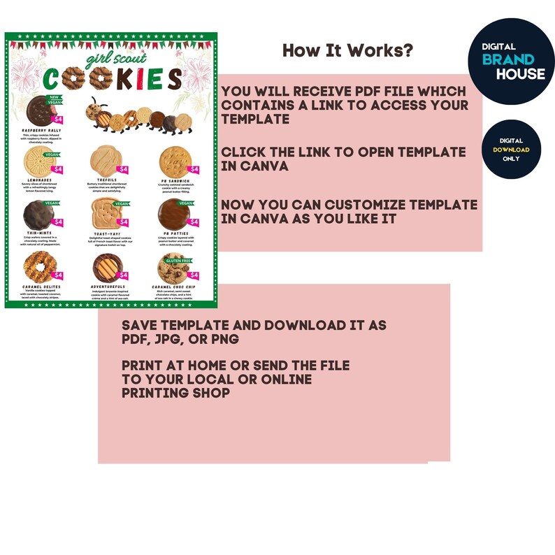 ABC Girl Scout Cookie Booth Menu Editable Canva Template 2023 ABC Girl ...