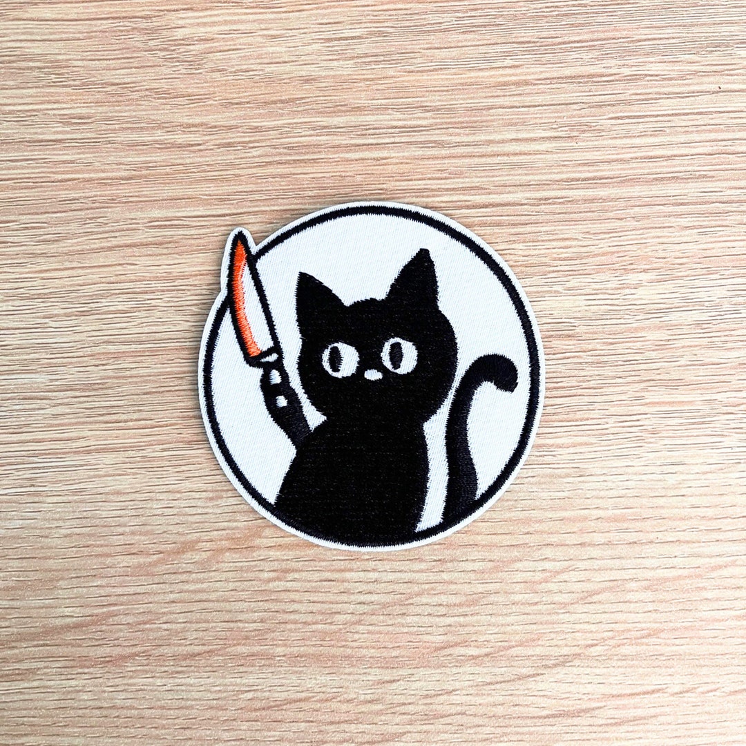Cat Patch / Funny Cat Meme Patch / Killer Cat With A Knife Patch / Sew ...