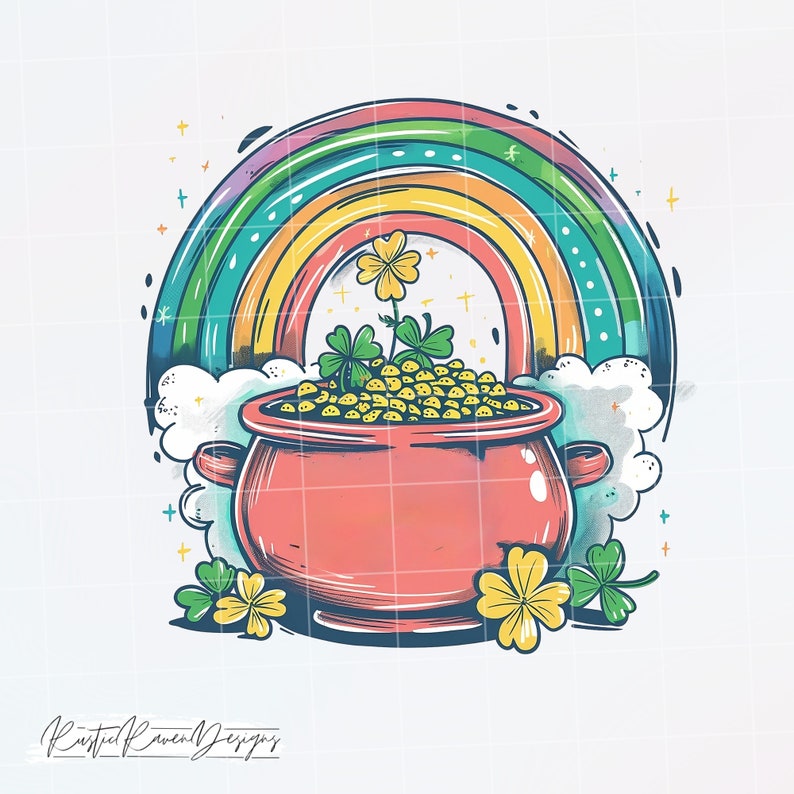 St. Patricks Day Rainbow Pot of Gold Clip Art, St Patty Png, Saint ...