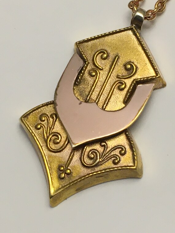 Victorian Gilt Shield Pendant on Chain - Gem