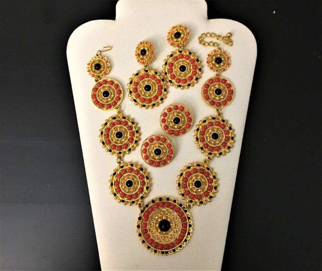 Signed CRAFT Statement Necklace With Two Pair Clip Matching Earrings - Etsy