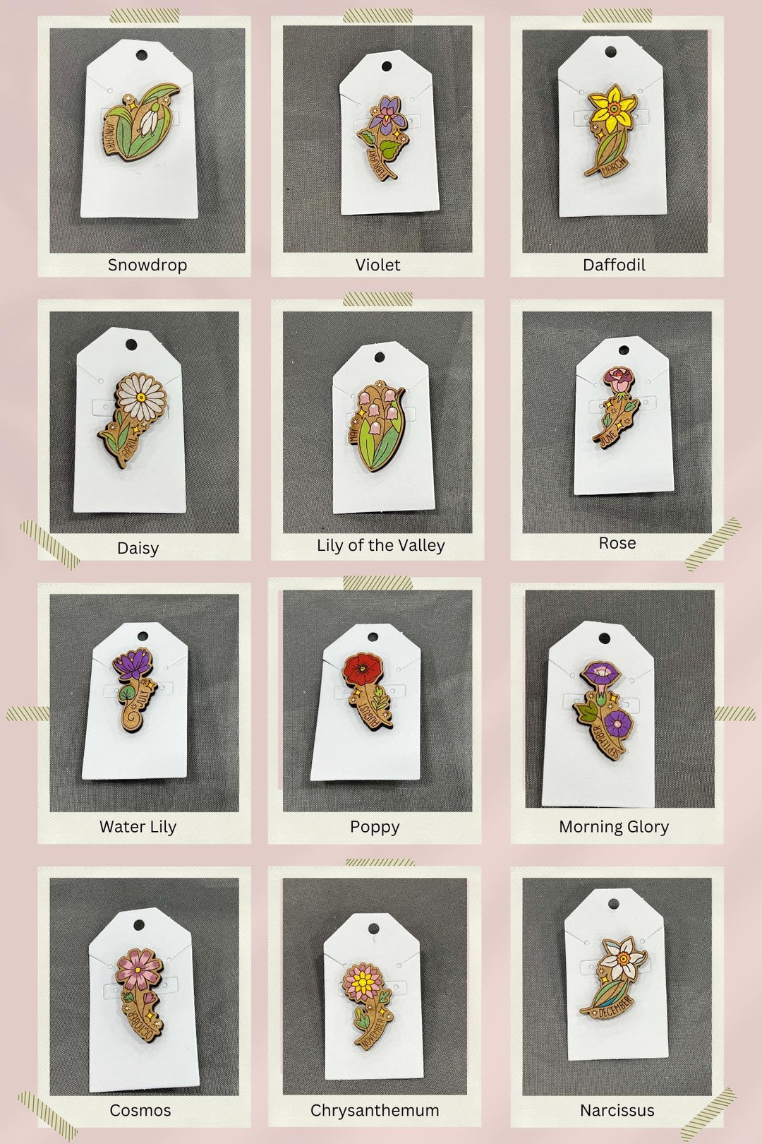 Birth Month Flower Pins, Hand Painted, Free Shipping - Etsy