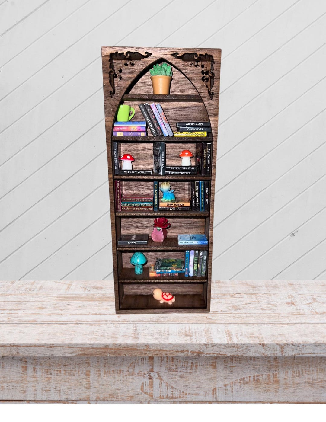 Wood Miniature Bookshelf With Mini Books of Your Choosing, Laser ...