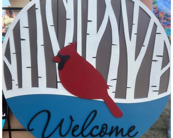 Front Door Hanger Cardinal Welcome Sign Cardinals Birds Front Porch ...
