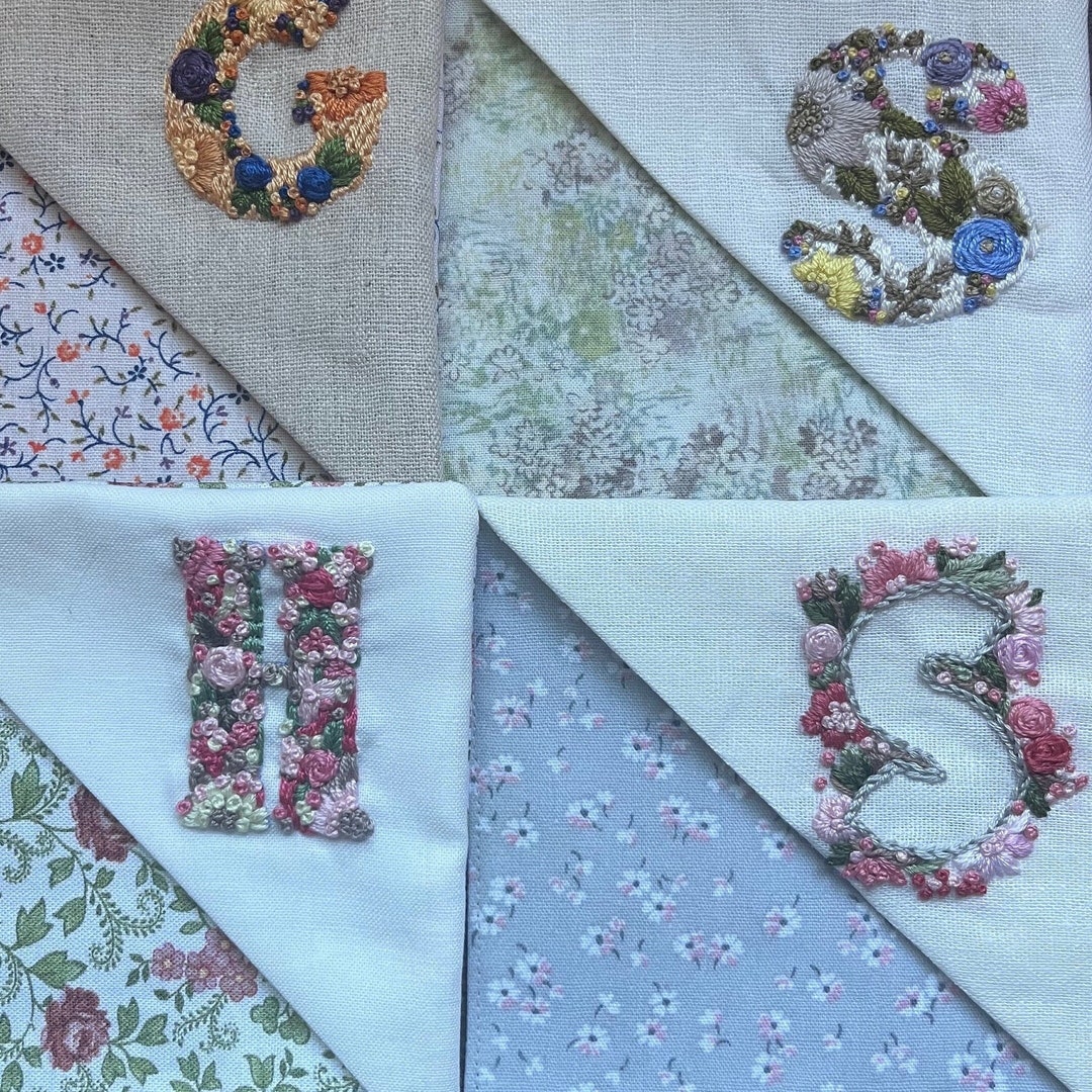 Monogram Bookmark / Handmade / Embroidered Corner Bookmark / Triangle ...