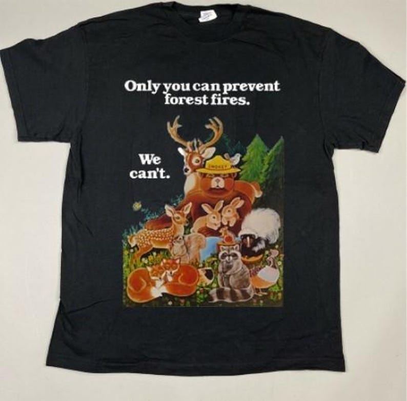 We Can't, Only You Can Prevent Forest Fires Unisex T Shirt, Smokey Bear ...