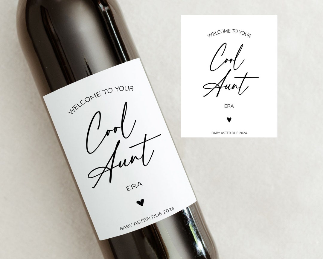 Cool Aunt Pregnancy Announcement Wine Label, Baby Announcement Gift ...