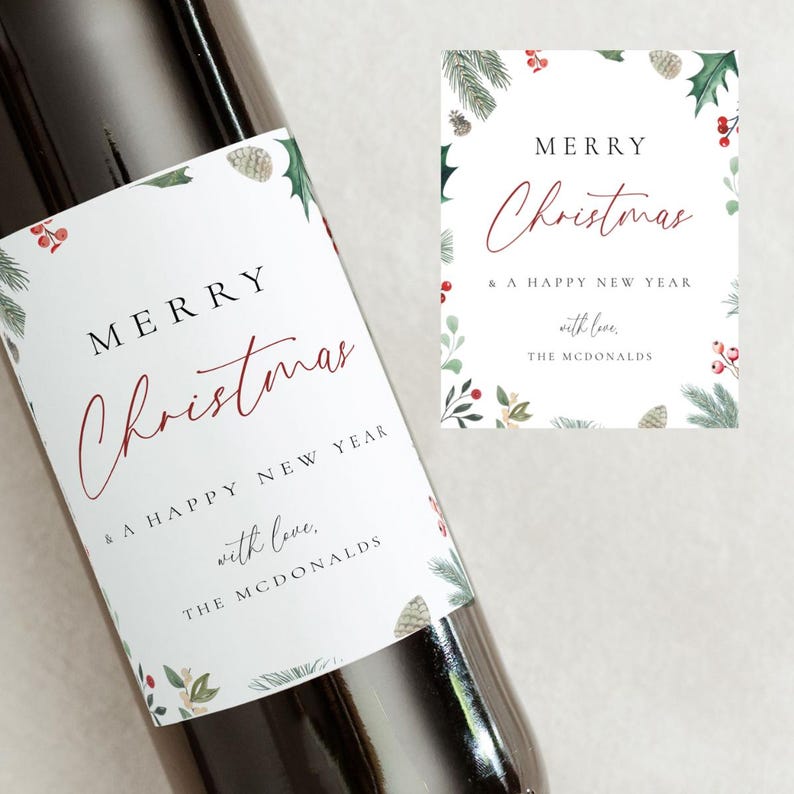 Christmas Wine Label, Merry Christmas, Christmas Gift for Her, Hostess ...