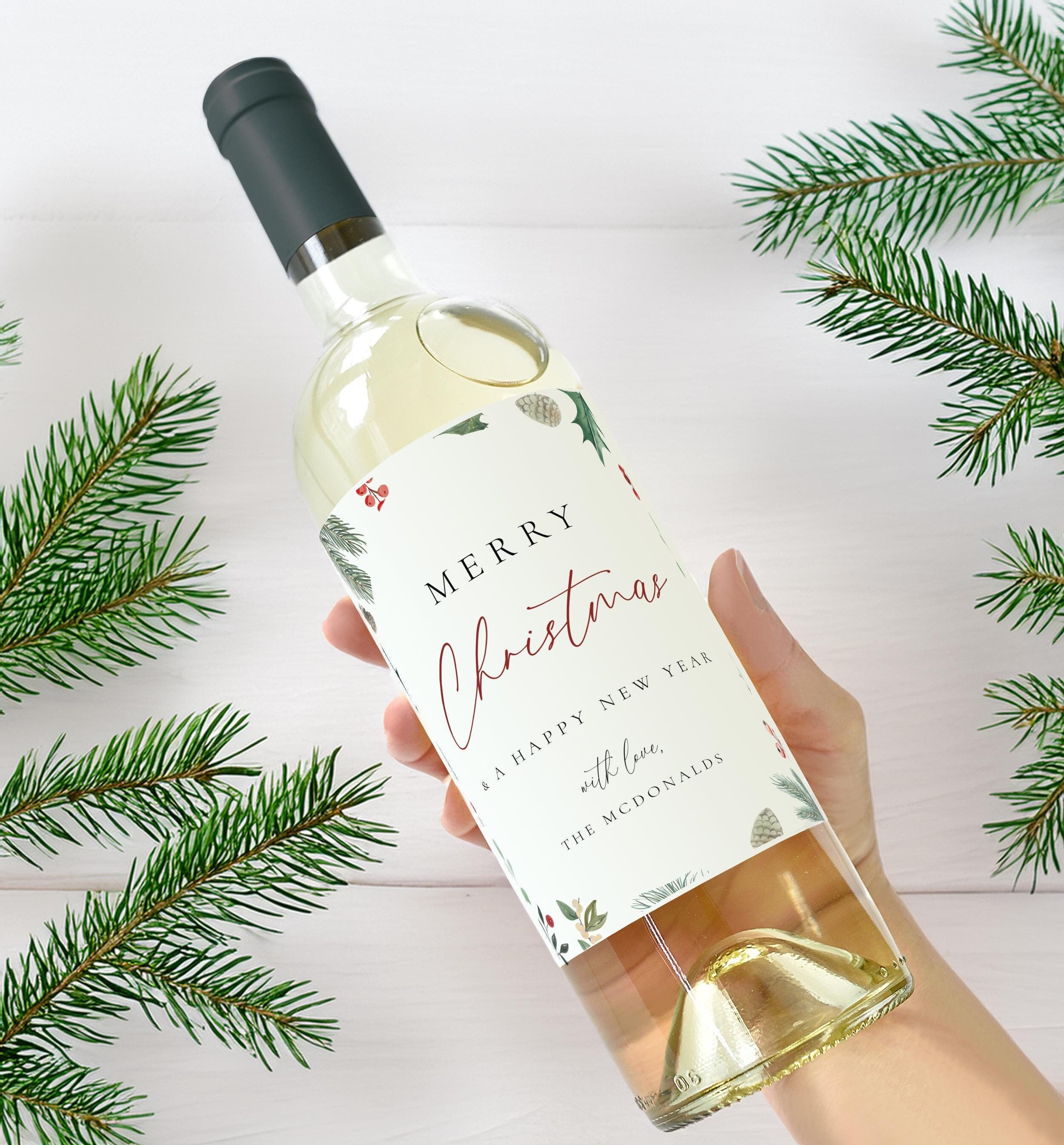 Christmas Wine Label, Merry Christmas, Christmas Gift for Her, Hostess ...