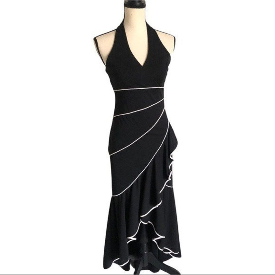 Niki by Niki Livas Black Tiered Halter High Low Ruffle Prom Dress Size ...