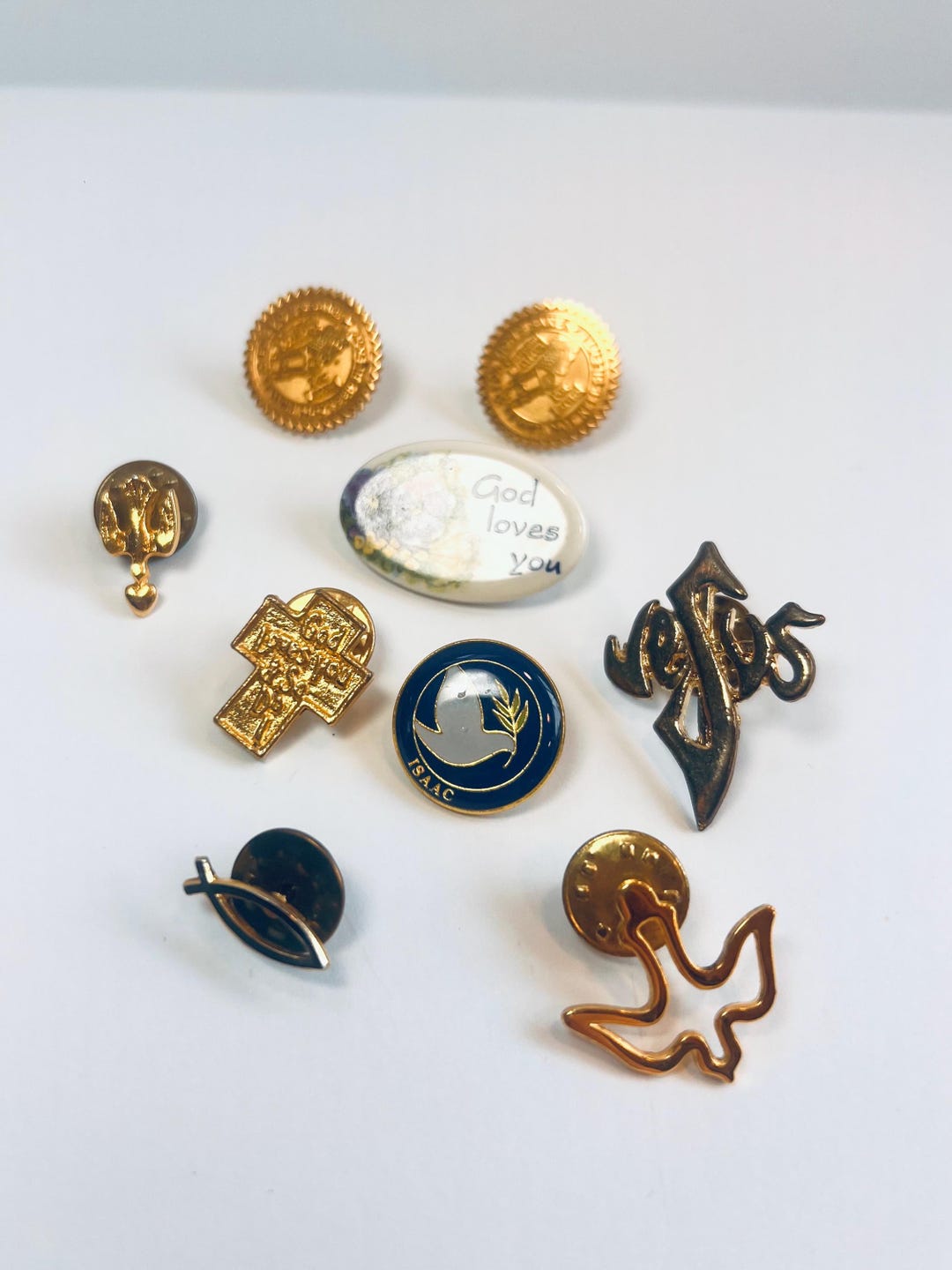 Vintage Christian Lapel Pins Bundle | Gold Tone Enamel Religious Pins ...