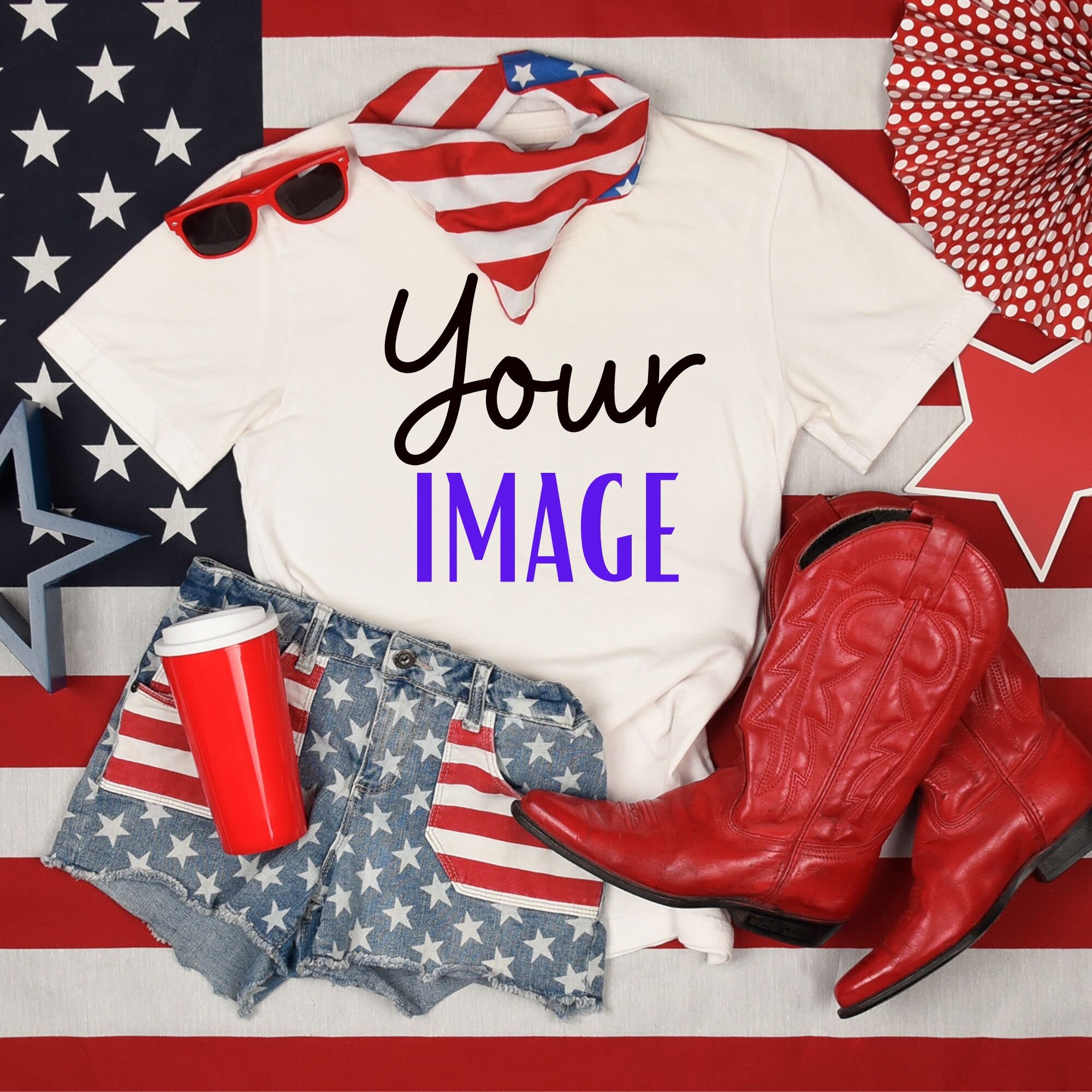 USA, July 4th Model Mockup, Women's Shirt Mockup Graphic, White Shirt ...