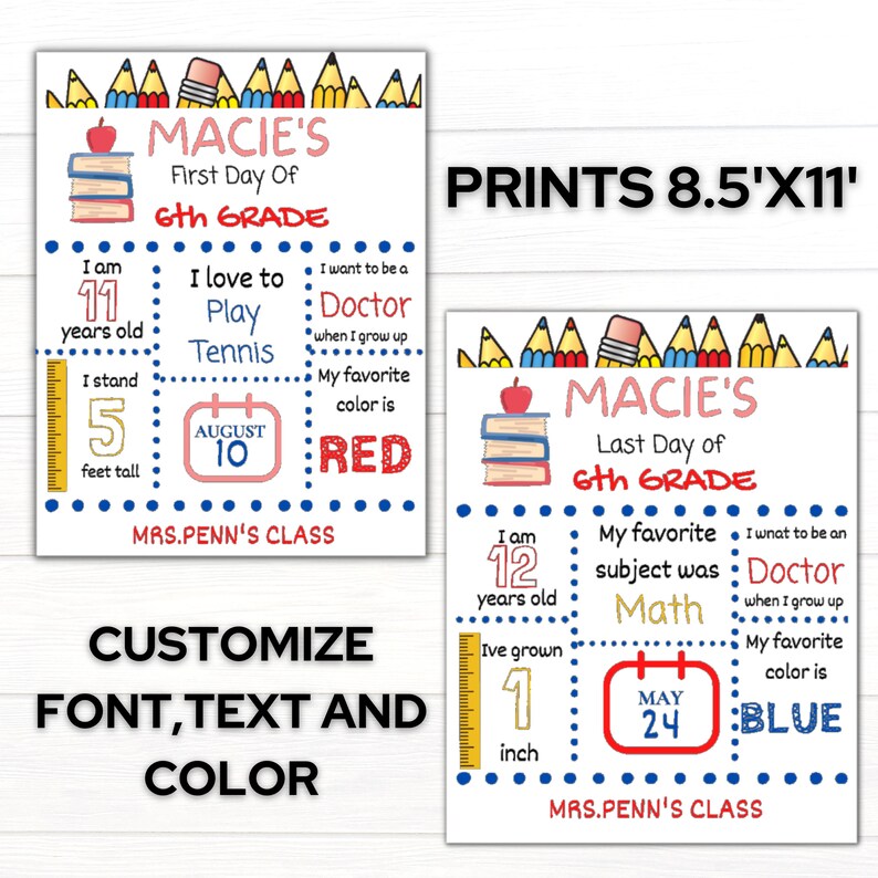 Printable, Editable First and Last Day of School Sign, PDF School ...