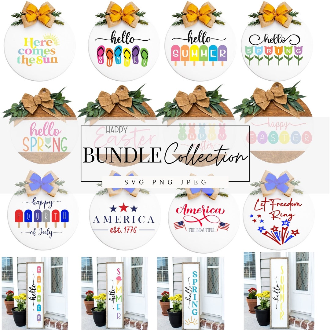 Spring and Summer SVG PNG Bundle Hello Summer Hello Spring Happy Fourth ...